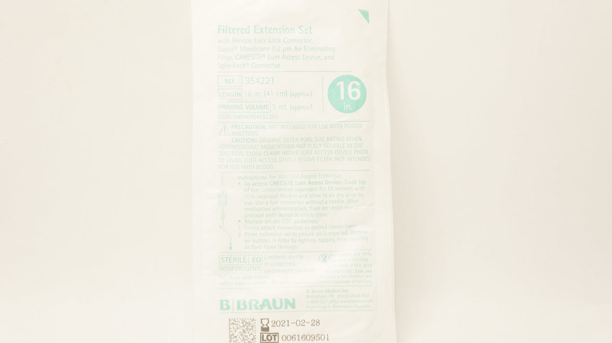 Braun 354221 Filtered Extension Set w/Female Luer Lock Connector 16inc ...