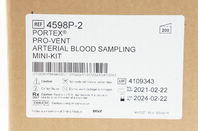 Smiths Medical 4598P-2 Pro-Vent Arterial Blood Sampling Kit - Case of ...