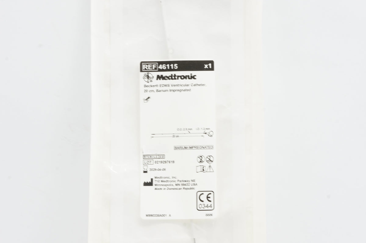 Medtronic 46115 Becker EDMS Ventricular Catheter 20cm Barium 1.3mm x 2 ...