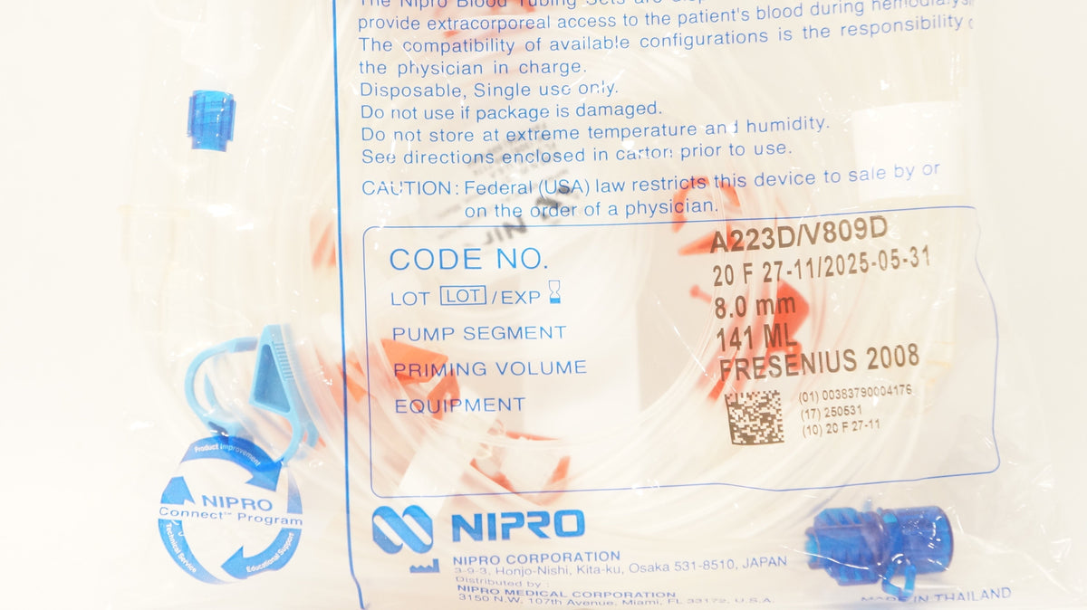 Nipro A223D/V809D Blood Tubing Set For Hemodialysis 8.0mm x 141ml ...