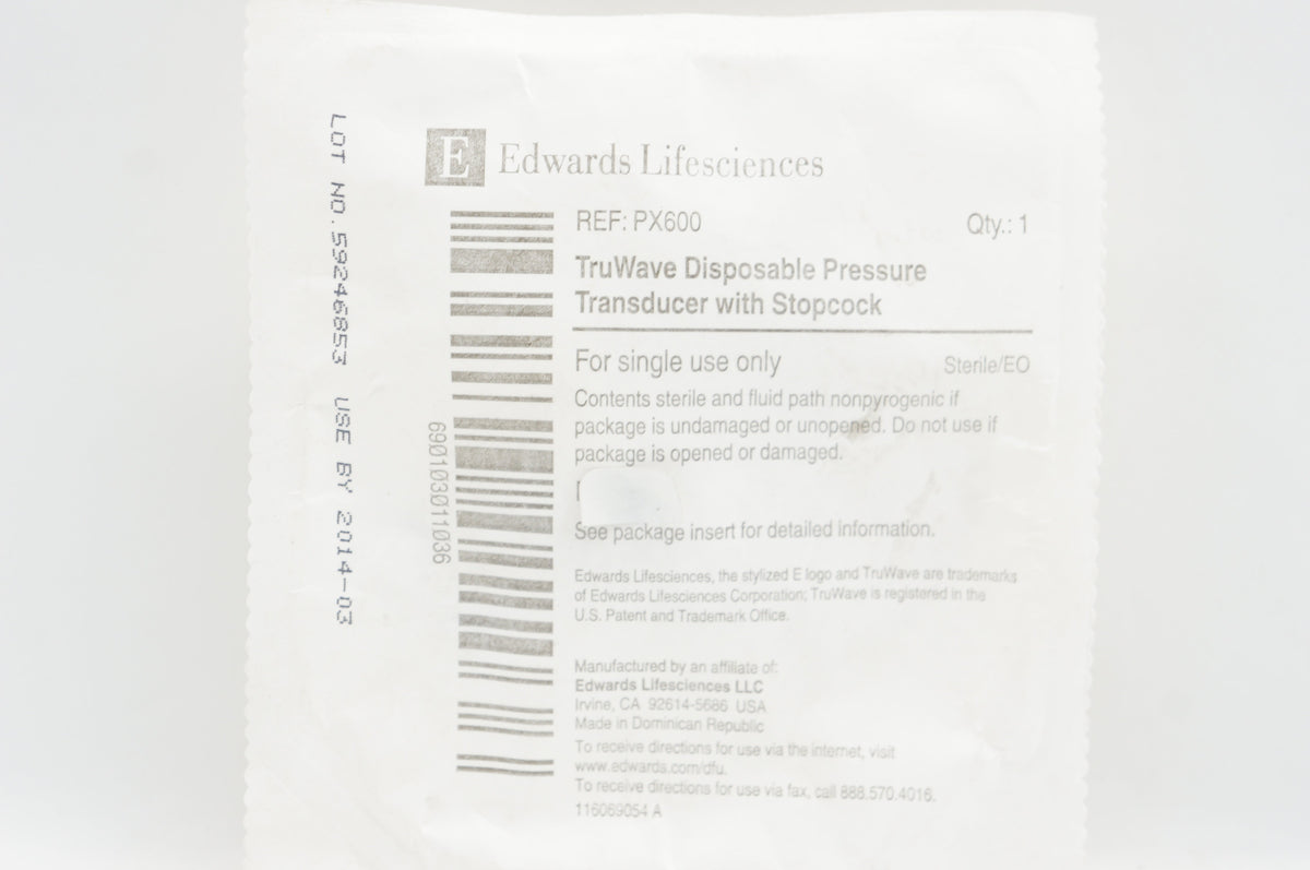 Edwards Lifesciences PX600 TruWave Disposable Pressure Transducer w/St ...