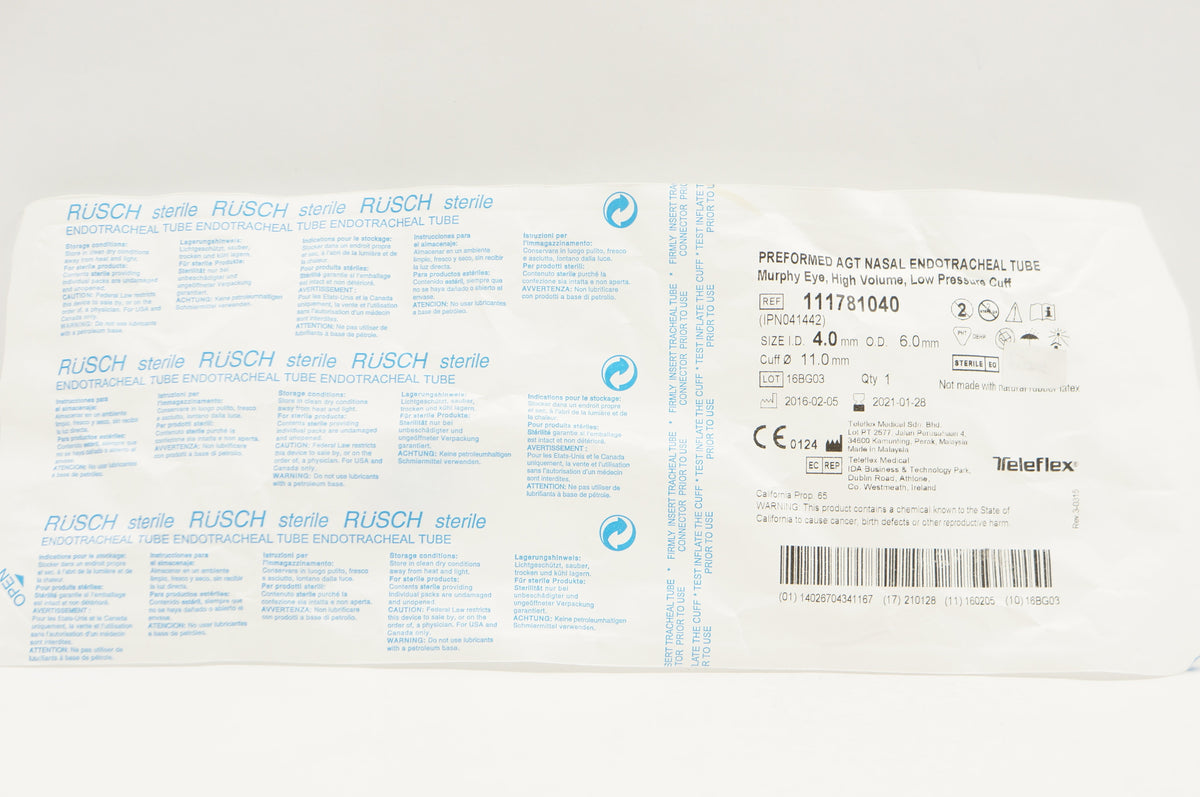 Teleflex 111781040 Preformed Agt Nasal Endotracheal Tube 4 x 6 x 11mm ...