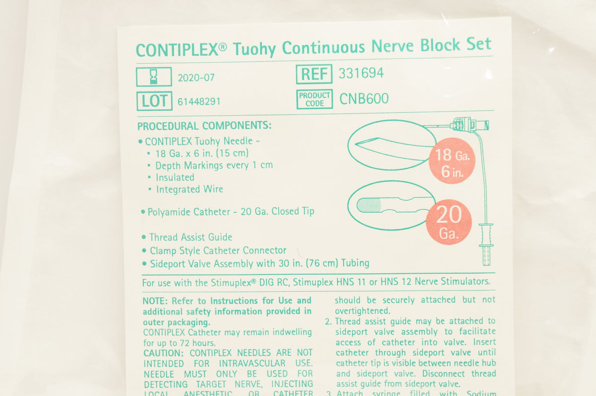 Braun 331694 Contiplex Tuohy Continuous Nerve Block Set 18Ga x 6inch ...