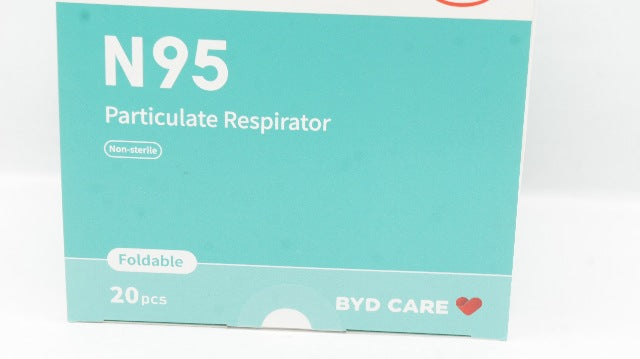 BYD Care DE2322 N95 Particulate Respirator, Foldable (x) - Box of 20 ...