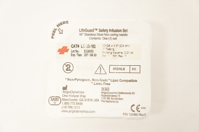AngioDynamics LG-20-100 LifeGuard Safety Infusion Set 20GA x 1.0inch ...