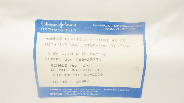 Johnson&Johnson Orthopaedics 80-2503 Harris Revision Syringe 60cc with ...