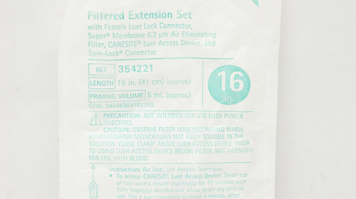 Braun 354221 Filtered Extension Set w/Female Luer Lock Connector 16in ...