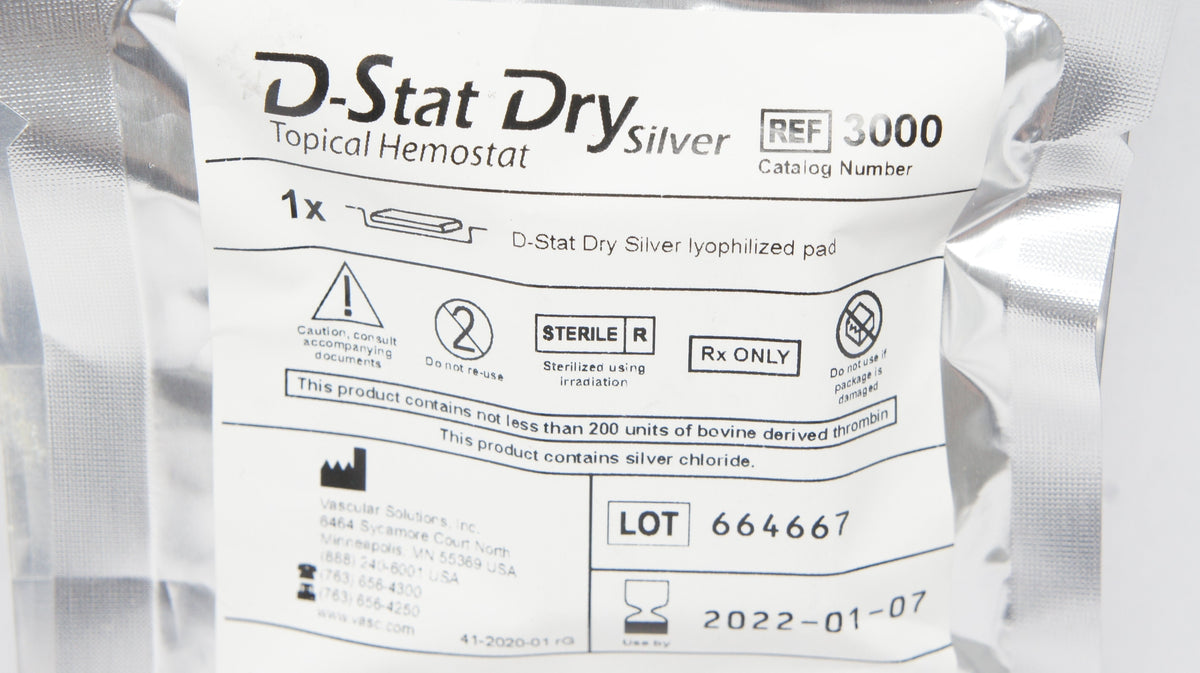Vascular Solutions 3000 D-Stat Topical Hemostat Dry Silver Lyophilized ...