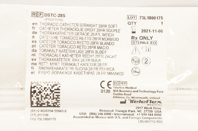 Teleflex DSTC-28S Thoracic Catheter Straight 28 FR. Soft (x) – Imedicsales
