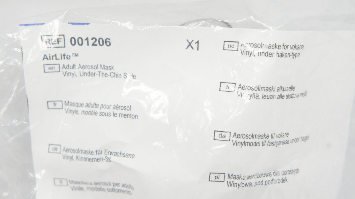 Vyaire 001206 AirLife Adult Aerosol Mask Vinyl Under-The-Chin Style (x ...