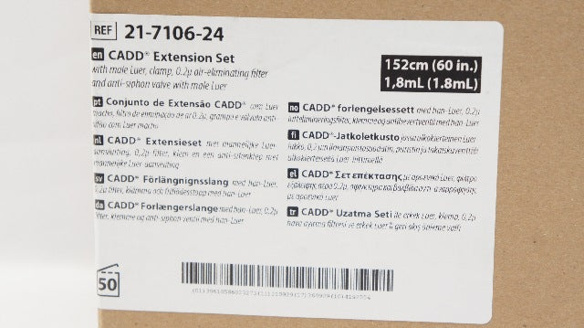 Smiths Medical 21-7106-24 CADD Extension Set 60inch x 1.8mL-Box of 50 ...