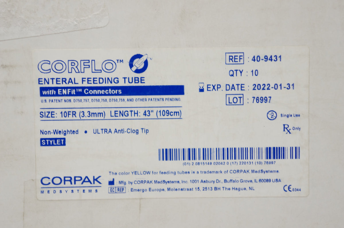 Corpak 40-9431 Enteral Feeding Tube with EnFit Connectors 10Fr - Box o ...