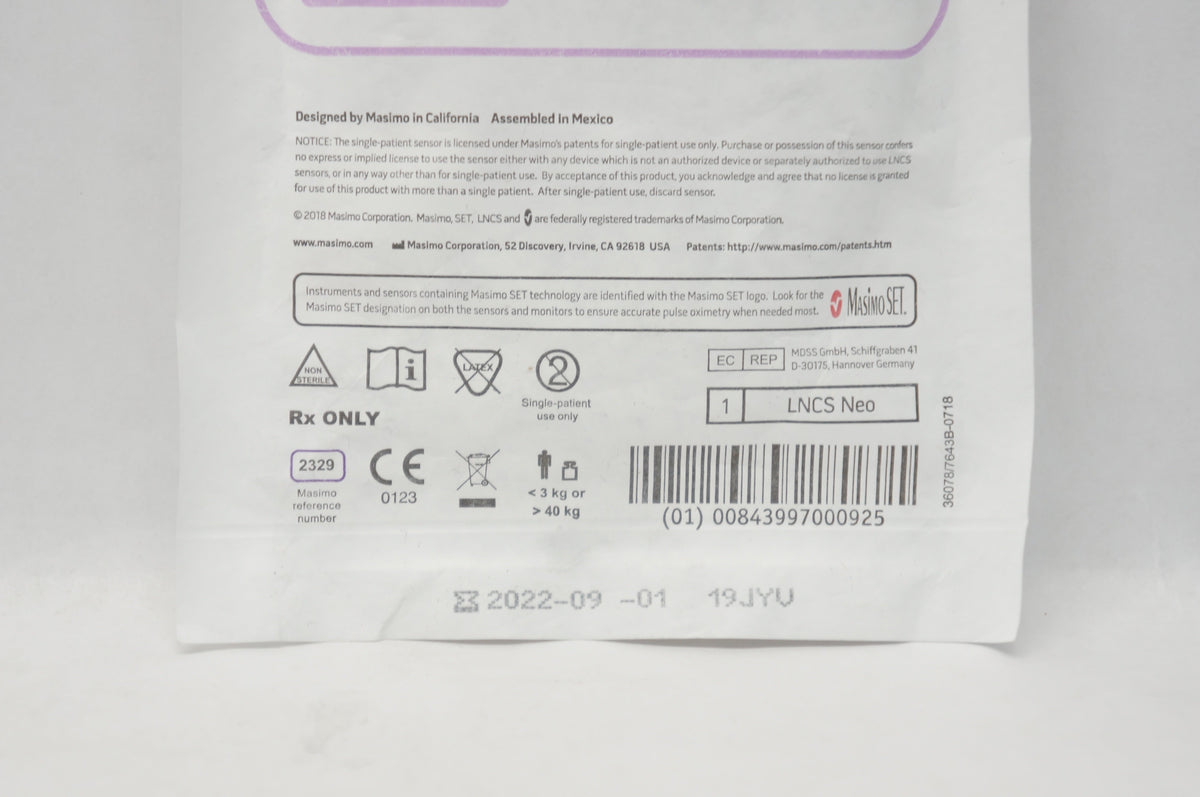 Masimo 2329 LNCS NEO Neonatal/Adult Pulse Oximeter Adhesive Sensor (x ...