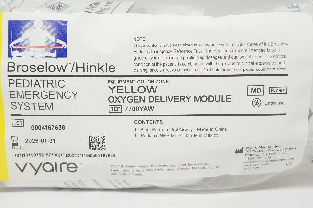 Vyaire 7700YAW Broselow/Hinkle Emergency System Yellow Oxygen Delivery ...