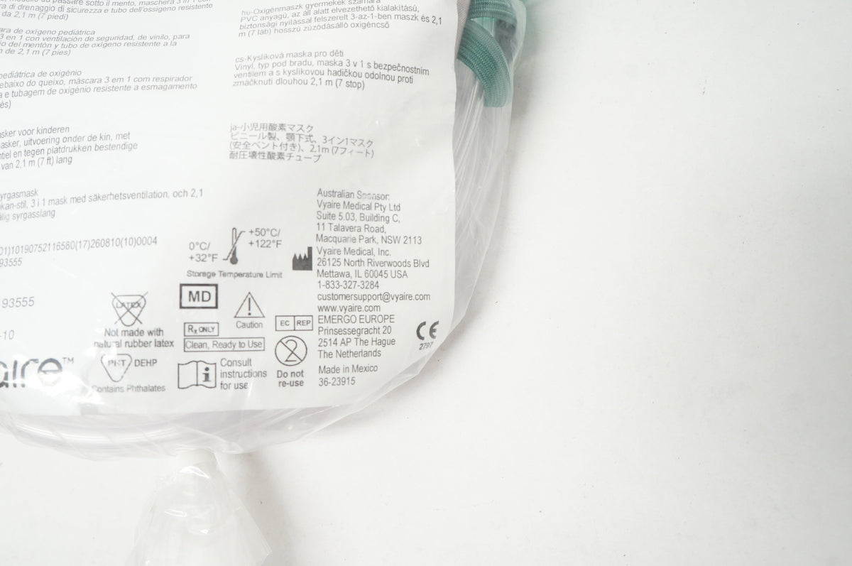 Vyaire 001268 AirLife Pediatric Oxygen Mask, Vinyl, Under The Chin Sty ...