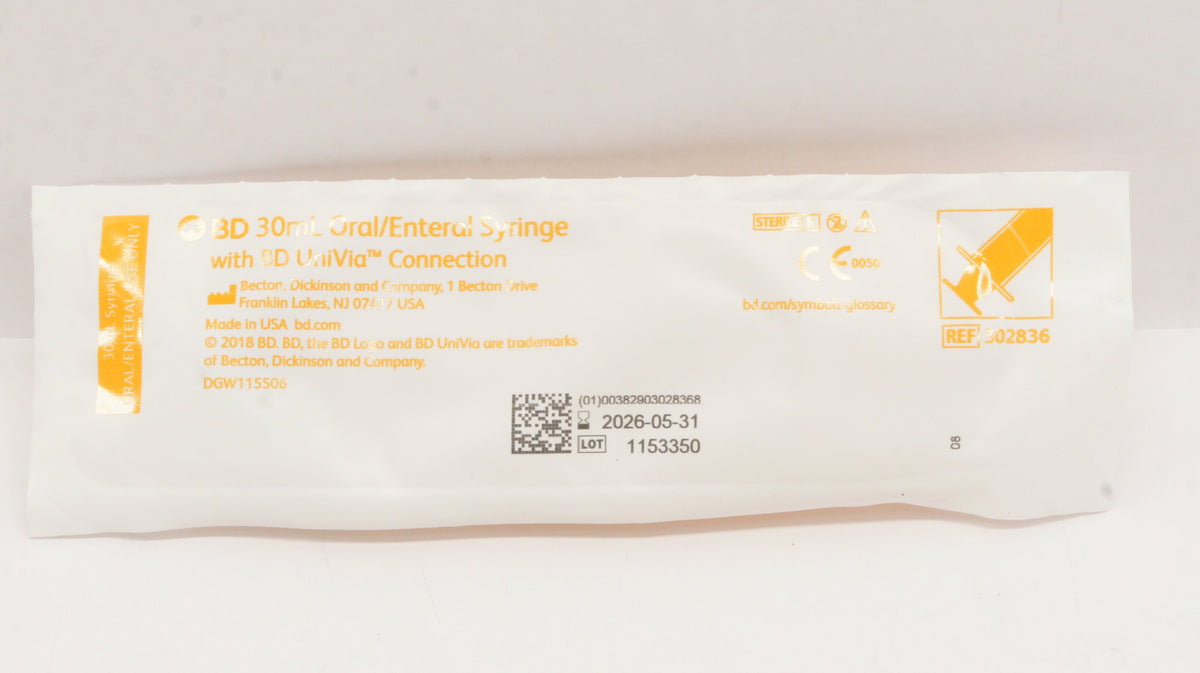 BD 302836 Oral/Enteral 30mL Syringe with UniVia Connection – Imedicsales