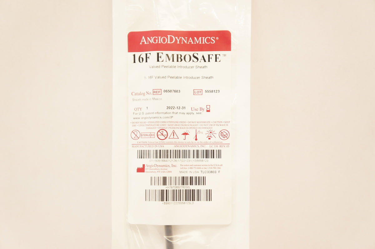 AngioDynamics 06507603 EmboSafe Valved Peelable Introducer Sheath 16F ...
