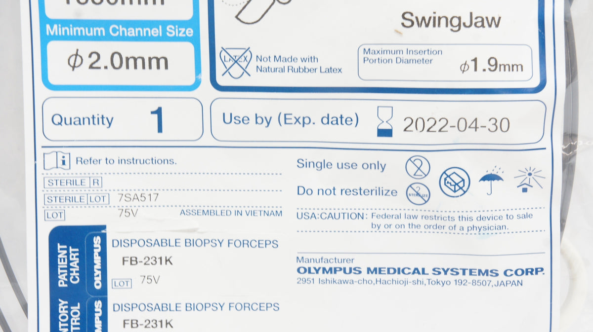 Olympus FB-231K EndoJaw Disposable Biopsy Forceps 1550mm x 2.0mm x 1.9 ...