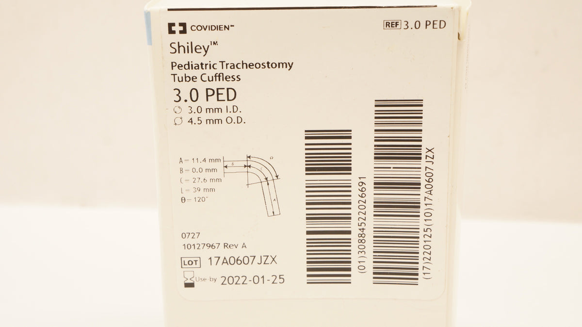 Covidien 3.0PED Shiley Pediatric Tracheostomy Tube Cuffless 3.0ID x 4 ...