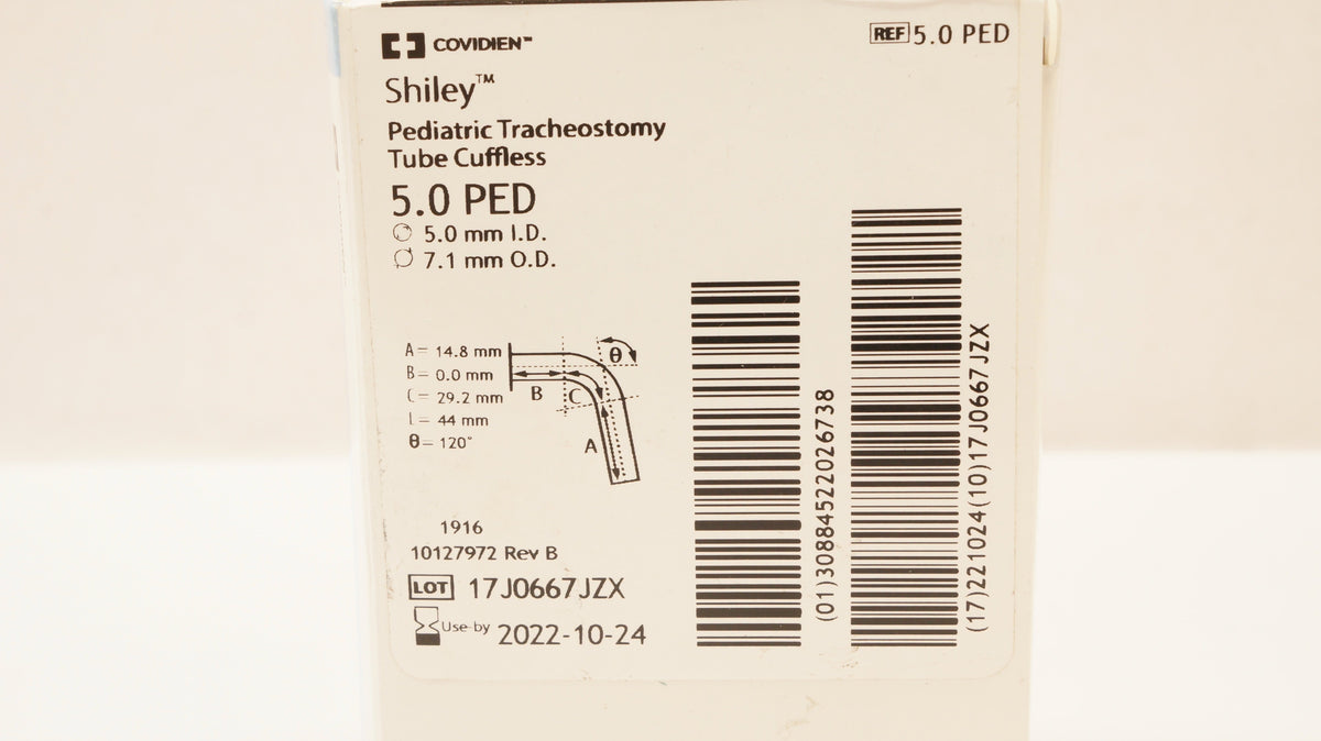 Covidien 5.0PED Shiley Pediatric Tracheostomy Tube Cuffless 5.0 ID 7.1 ...