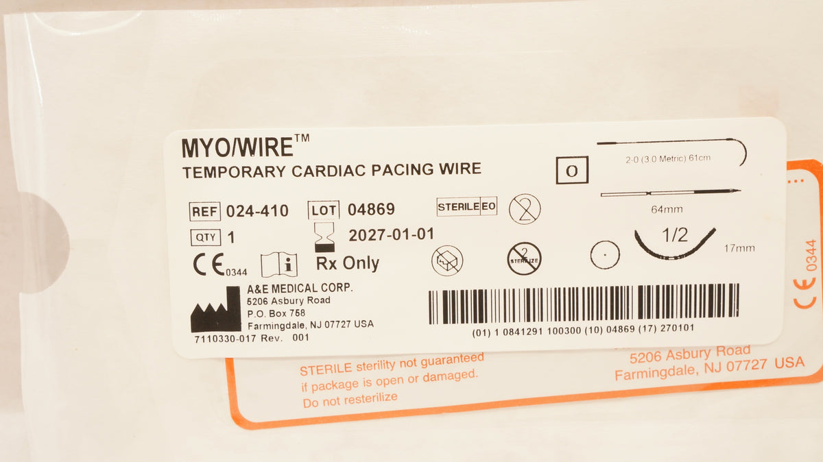 A&E Medical 024-410 2-0 MYO/Wire Temporary Cardiac Pacing Wire 64mm x ...