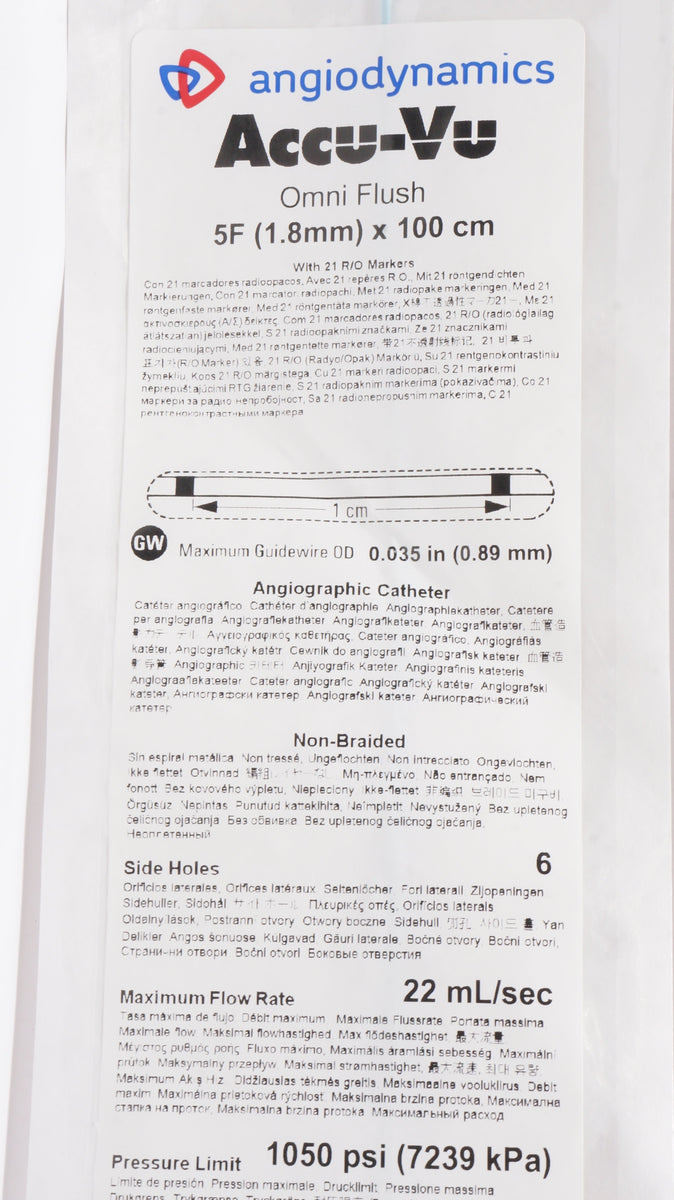 AngioDynamics 13709703 Accu-Vu Omni Flush Angiographic Cath. 5F x 100c – Imedicsales