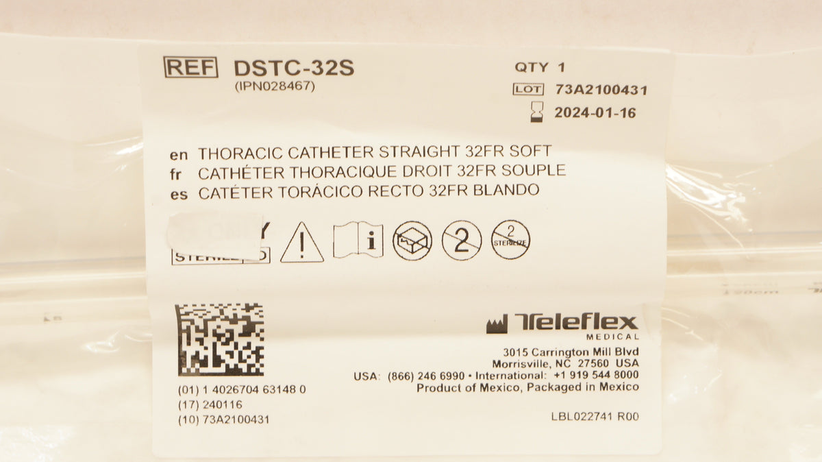 Teleflex DSTC-32S Thoracic Catheter Straight Soft 32Fr – Imedicsales