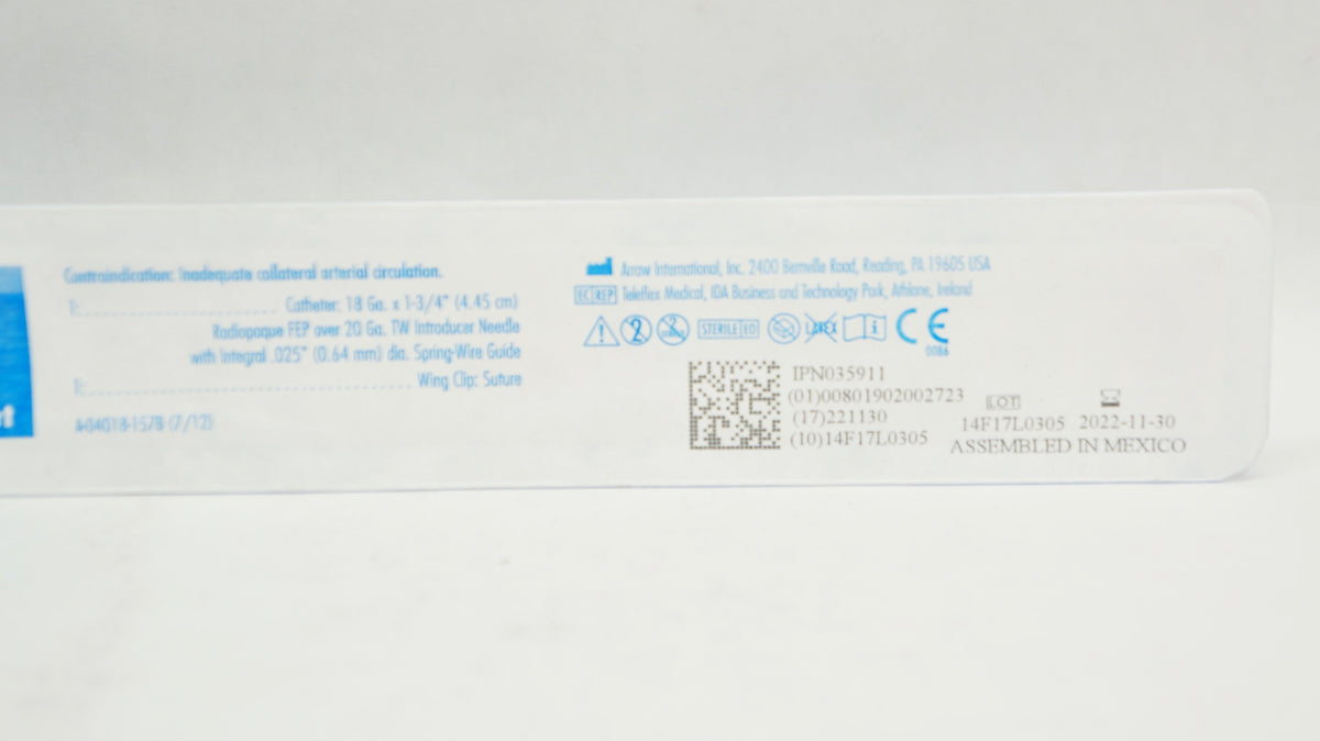 Arrow FA-04018 Radial Arterial Catheterization Set 18Ga x 4-3/4 inch ...