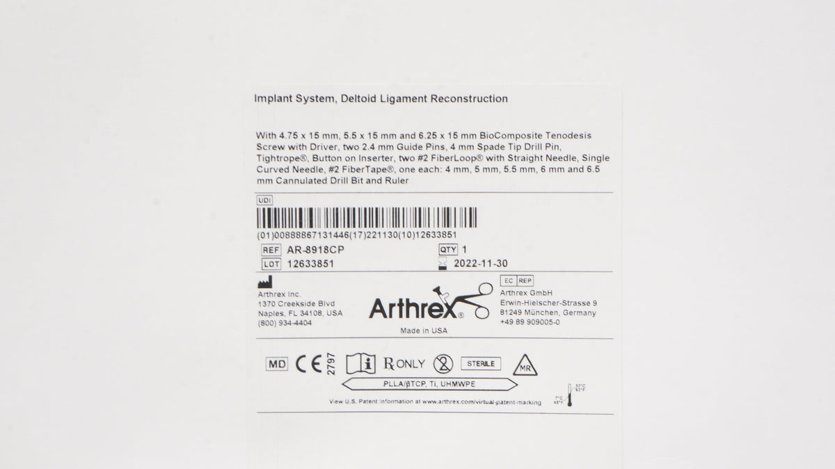 Arthrex AR-8918CP Implant System Deltoid Ligament Reconstruction (x ...