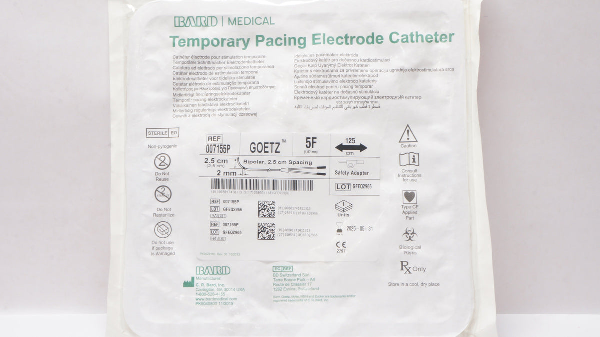 Bard 007155P Temporary Pacing Electrode Cath. Goetz 5F, Bipolar 2.5cm ...