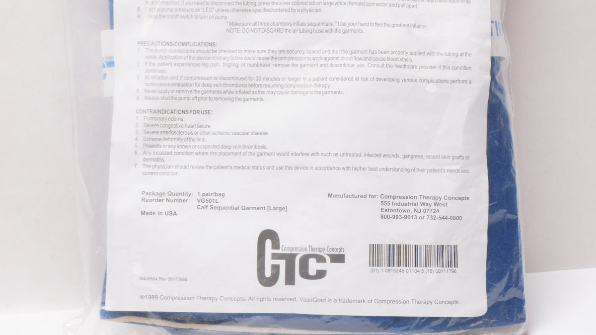 CTC VG501L Vasograd DVT System, Calf Sequential Garment, Large ...