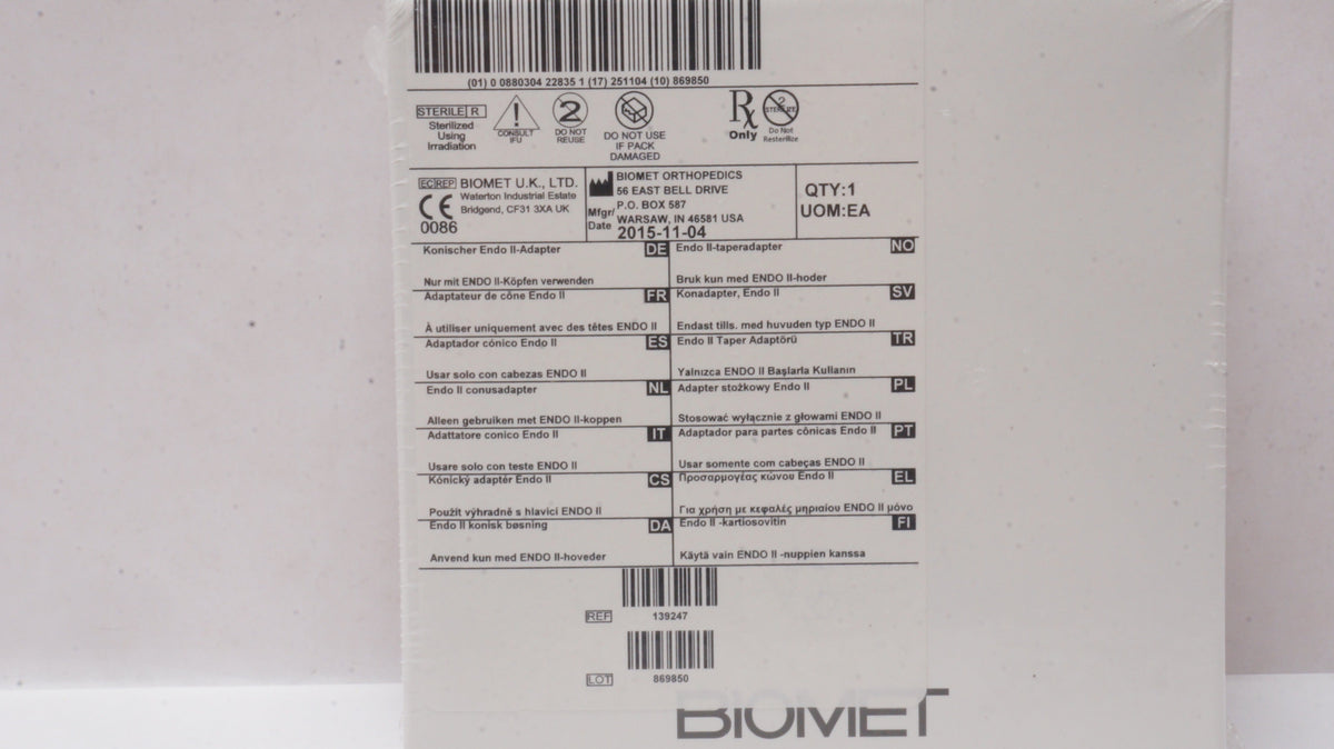 Biomet 139247 Bio-Moore Endo II Hip System Endo II Taper Adapter Type ...