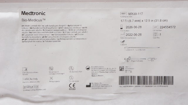 Medtronic 96530-117 Bio-Medicus adult Cannula Kit 17Fr x 12.5inch ...