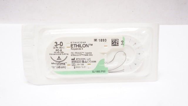 Ethicon 1893 3-0 ETHILON Polyamide 6 Stre PC-5 19mm 3/8c Conv. Cutting ...