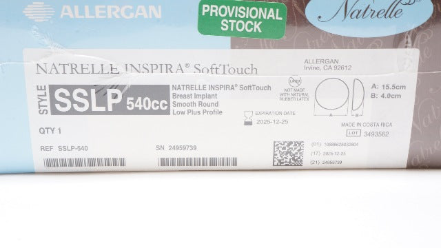 Allergan SSLP-540 Natrelle Inspira Soft Touch Breast Implant 15.5 x 4 ...