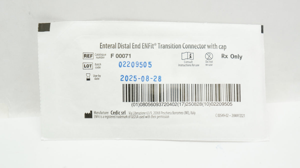 Cedic SRL F00071 Enteral Distal End ENFit Transition Connector with Ca ...