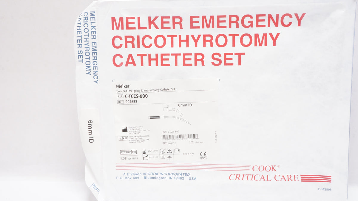 Cook Medical G04652 Melker Uncuffed Emergency Cricothyrotomy Cath. Set ...