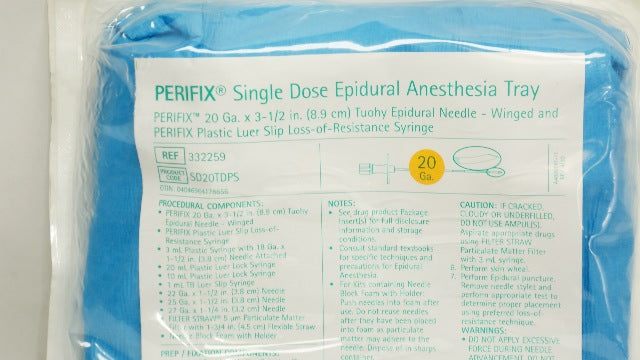 Braun 332259 PERIFIX Single Dose Epidural Anesthesia Tray 20Ga (x ...