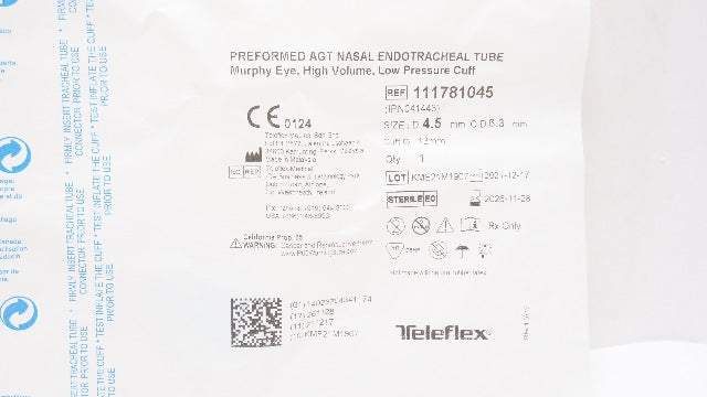 Teleflex 111781045 Preformed Agt Nasal Endotracheal Tube 4.5ID x 6.3mm ...