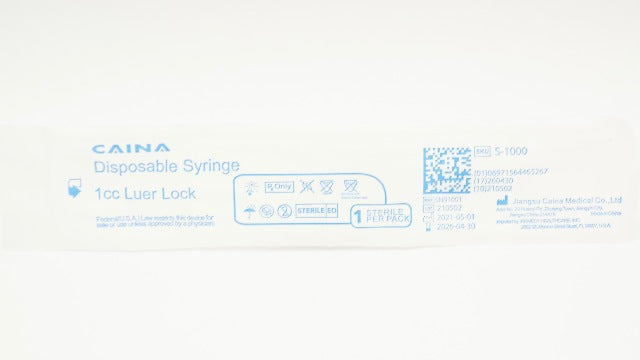 Jiangsu Caina Medical SN01001 Disposable Syringe 1cc Luer Lock ...