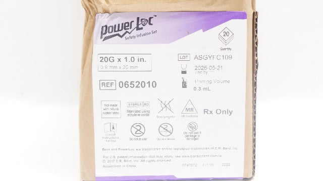 Bard 0652010 Power Loc Safety Infusion Set 20G x 1.0 inch - Box of 20 ...