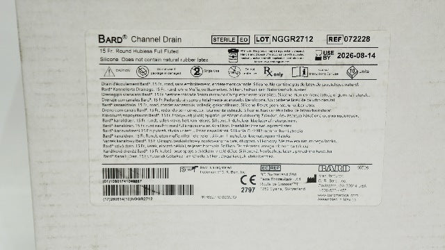 Bard 072228 Channel Drain Round Hubless Full Fluted Silicone 15Fr - Bo ...