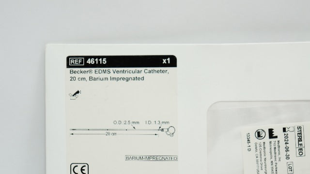 Medtronic 46115 Becker EDMS Ventricular Cath. 20cm Barium 1.3mm x 2.5m ...
