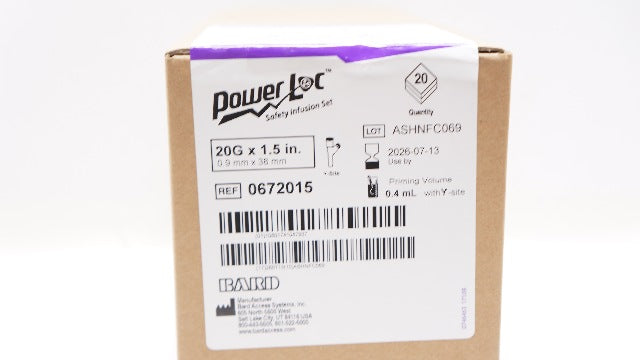 Bard 0672015 PowerLoc Safety Infusion Set 20G x 1.5inch - Box of 20 ...