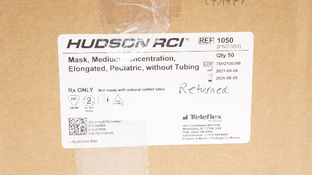 Teleflex 1050 Hudson RCI Mask, Medium Concentration, Pediatric - Box o ...