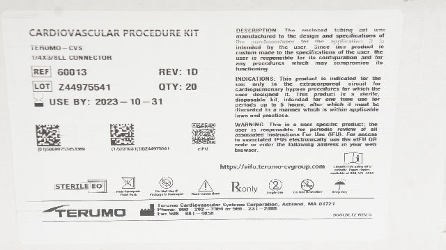 Terumo 60013 Cardiovascular Procedure Kit 1/4 x 3/8LL (x) - Box of 20 ...