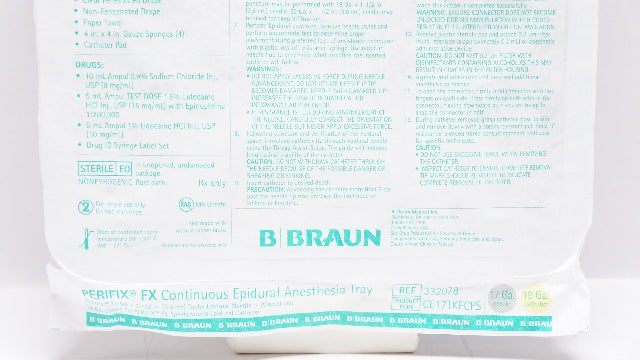 Braun 332078 Perifix FX Continuous Epidural Anesthesia Tray 17Ga z 3-1 ...