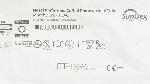 SunMed 1-7323-75 Nasal Preformed Cuffed Endotracheal Tube Murphy Eye 7 ...