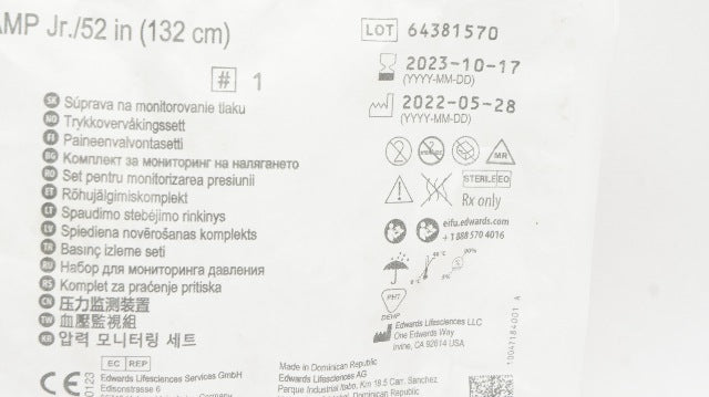 Edwards Lifesciences PXVJ0711 TruWave /VAMP Jr./52in Pressure Monitori ...