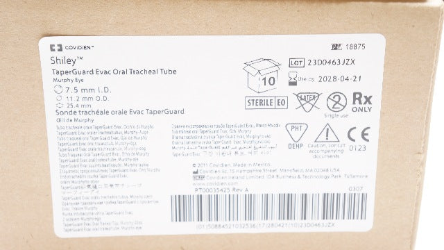 Covidien 18875 Shiley TaperGuard Oral Tracheal Tube 7.5ID x 11.2mmOD ...